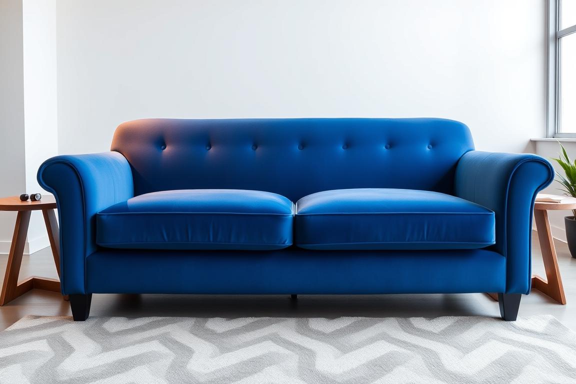 Add a pop of color with the blue sofa that will become your favorite piece