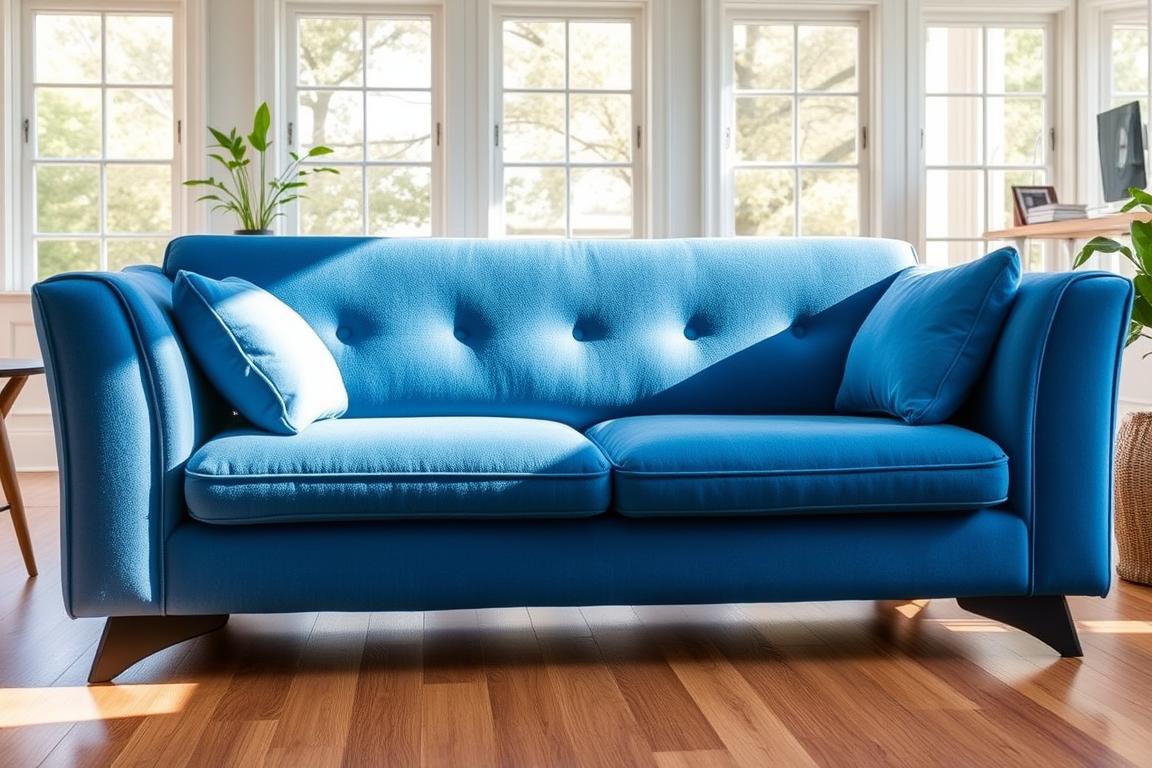 Add a pop of color with the blue sofa that will become your favorite piece
